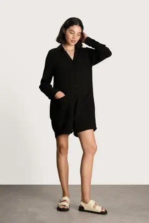 NOM MATERNITY Juniper Maternity & Nursing Cotton Romper - Washed Black