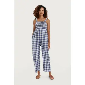 NOM MATERNITY Marais Maternity & Nursing Jumpsuit - Navy White Plaid