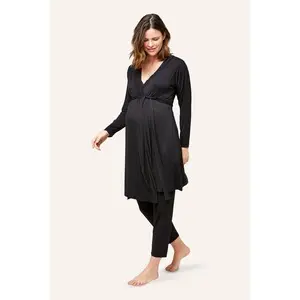 NOM MATERNITY Second Skin Maternity & Nursing Wrap Robe - Black