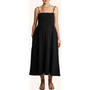 NOM MATERNITY Smocked Maternity Midi Dress - Black