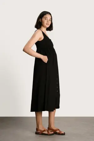 NOM MATERNITY Ribbed Modal Henley Dress - Black