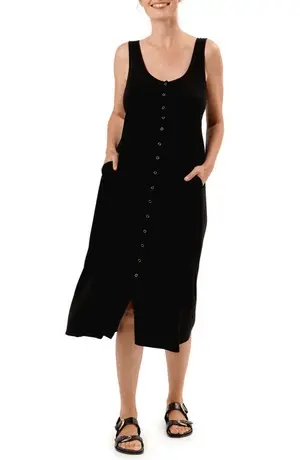NOM MATERNITY Ribbed Modal Henley Dress - Black