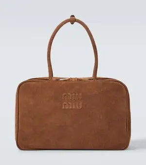 Miu Miu Logo Suede Tote Bag - Brown