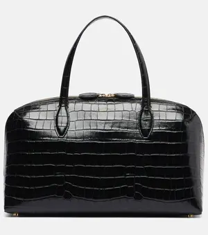 TOTEME Lounge Medium Croc-effect Leather Tote Bag - Black