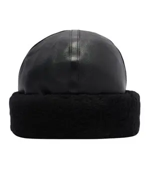 TOTEME Shearling-trimmed Leather Hat - Black