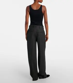 TOTEME High-rise Wide-leg Flannel Pants - Grey