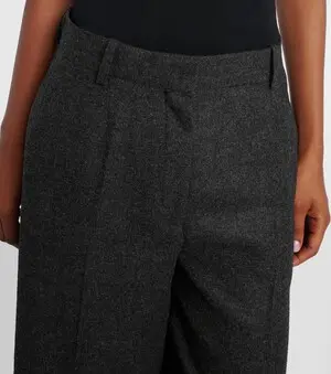 TOTEME High-rise Wide-leg Flannel Pants - Grey