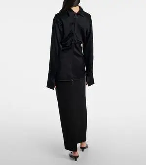 TOTEME Gathered Satin Turtleneck Top