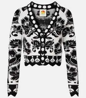 Farm Rio Floral Arabesque Jacquard Cardigan - Black