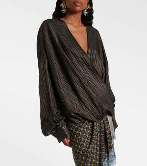 Dries Van Noten Striped Draped Wrap Top