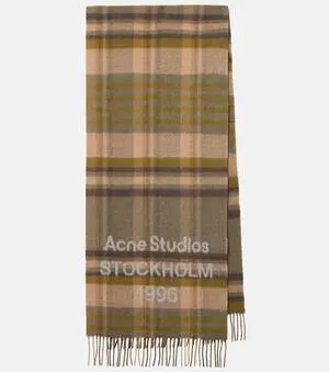 Acne Studios Acne Studios Logo Checked Wool Scarf Green