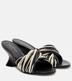 Dries Van Noten 75 Leather Wedge Mules - Black