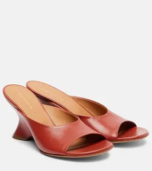 Dries Van Noten 75 Leather Wedge Mules - Orange