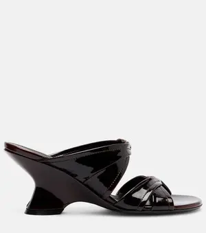 Dries Van Noten 75 Patent Leather Wedge Mules