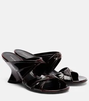 Dries Van Noten 75 Patent Leather Wedge Mules - Brown