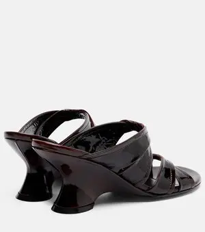 Dries Van Noten 75 Patent Leather Wedge Mules - Brown