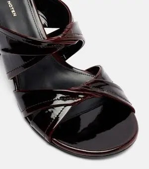 Dries Van Noten 75 Patent Leather Wedge Mules - Brown