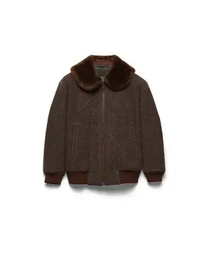 Prada Wool Blouson Jacket With Shearling Collar - Brown