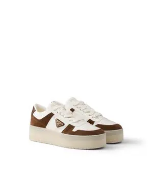 Prada Downtown Nappa Leather And Suede Sneakers - Brown