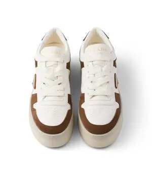 Prada Downtown Nappa Leather And Suede Sneakers - Brown