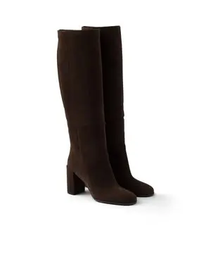 Prada Heeled Suede Boots - Brown