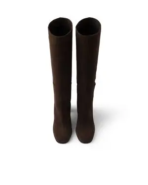 Prada Heeled Suede Boots - Brown