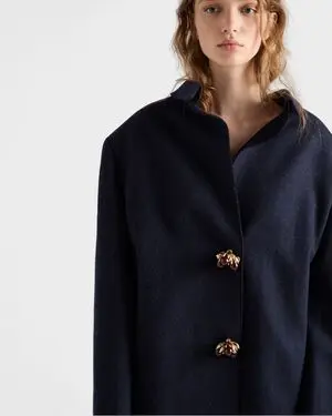 Prada Shetland Wool Jacket With Jewel Buttons - Navy