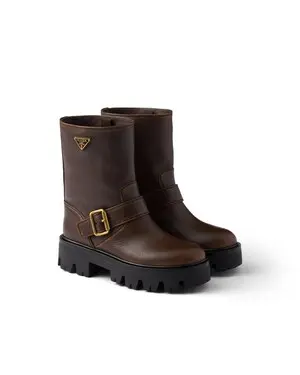 Prada Leather Booties - Brown