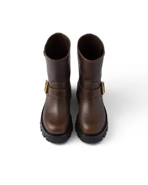 Prada Leather Booties - Brown