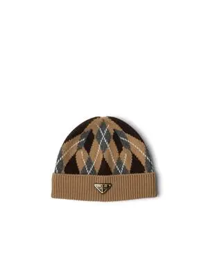Prada Argyle Knit Beanie - Brown