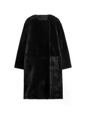 TOTEME Shearling Collarless Coat - Black