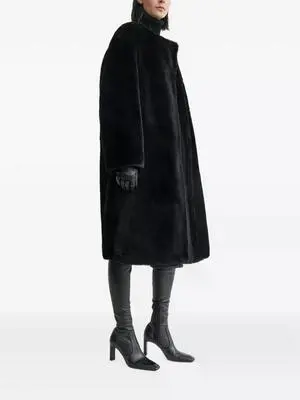 TOTEME Shearling Collarless Coat - Black