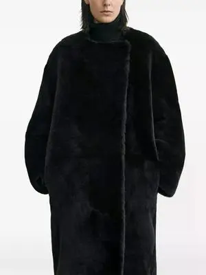 TOTEME Shearling Collarless Coat - Black