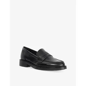 DUNE Giya Flat Leather Penny Loafers - Black Plain Leather