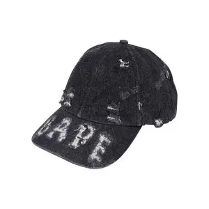 A BATHING APE Denim Distressed Logo Cap - Black