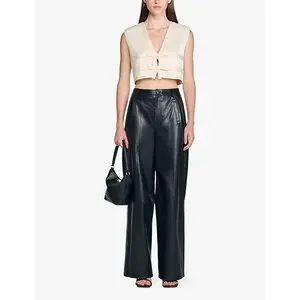 Sandro Sleeveless Cropped Satin Top