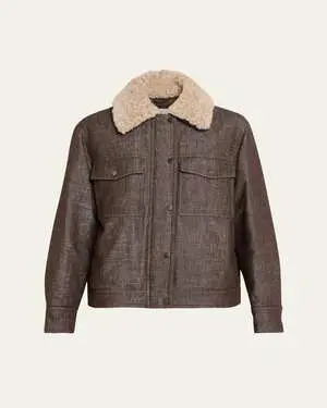 Brunello Cucinelli Wool-Blend Padded Jacket With Removable Shearling Collar - Brown Silver