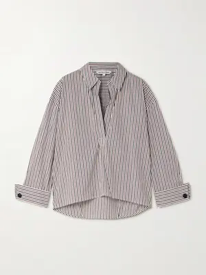 Veronica Beard Draymond Striped Stretch Cotton-blend Poplin Shirt