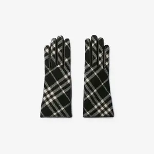 Burberry Check Wool Cashmere Gloves - Black/calico Beige