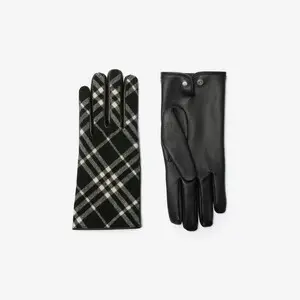 Burberry Check Wool Cashmere Gloves - Black/calico White