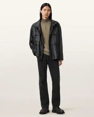 ALLSAINTS Kilburn Zip Funnel Neck Ramskull Sweater - Green