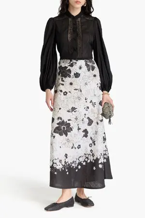Zimmermann Lace-trimmed Floral-print Cotton-gauze Shirt - Black