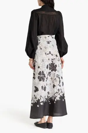 Zimmermann Lace-trimmed Floral-print Cotton-gauze Shirt - Black