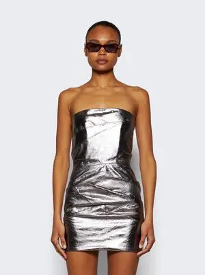 Attico Mini Mirror Leather Dress - Silver