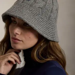 Ralph Lauren Cable-Knit Wool-Blend Bucket Hat Grey Heather