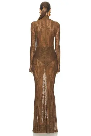 Norma Kamali Long Sleeve Turtleneck Fishtail Gown - Bark