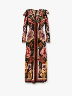 Farm Rio Viscose Long Dress With Floral Print