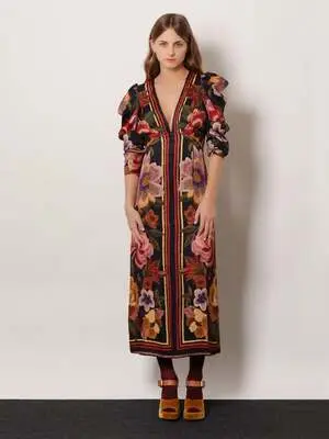 Farm Rio Viscose Long Dress With Floral Print