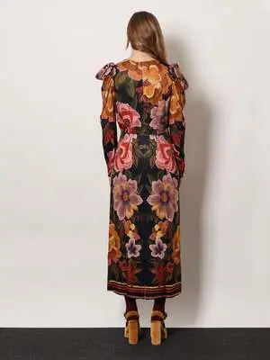 Farm Rio Viscose Long Dress With Floral Print