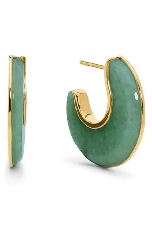 Monica Vinader X Kate Young Stone Hoop Earrings - 18ct Gold Vermeil /green Av